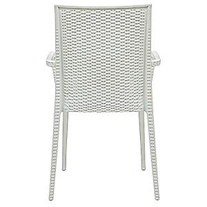 LeisureMod Hickory Weave Indoor Outdoor Patio Dining Side Armchair, Set of 2 (White)