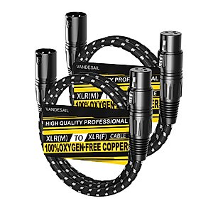VANDESAIL XLR Cable, 3ft 2 Pack Microphone Cable, XLR Male to Female Balanced Microphone Cord 3 pin, 3 Foot Short mic Cord