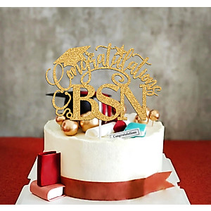 Ferburitar Congratulations BSN Cake Topper, Congrats Nurse/RN Cake Decor, 2025 Nursing School Grad Graduation Party Decorations Supplies, Gold Glitter