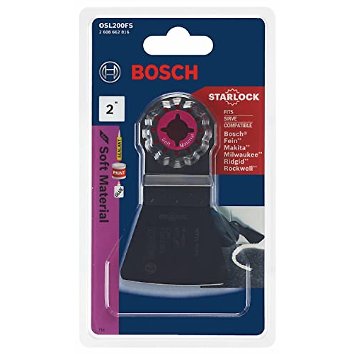 BOSCH OSL200FS 1-Piece 2 In. Starlock Oscillating Multi Tool Soft Materials High-Carbon Steel Flexible Scraper Blade for Removing Caulk and Sealants