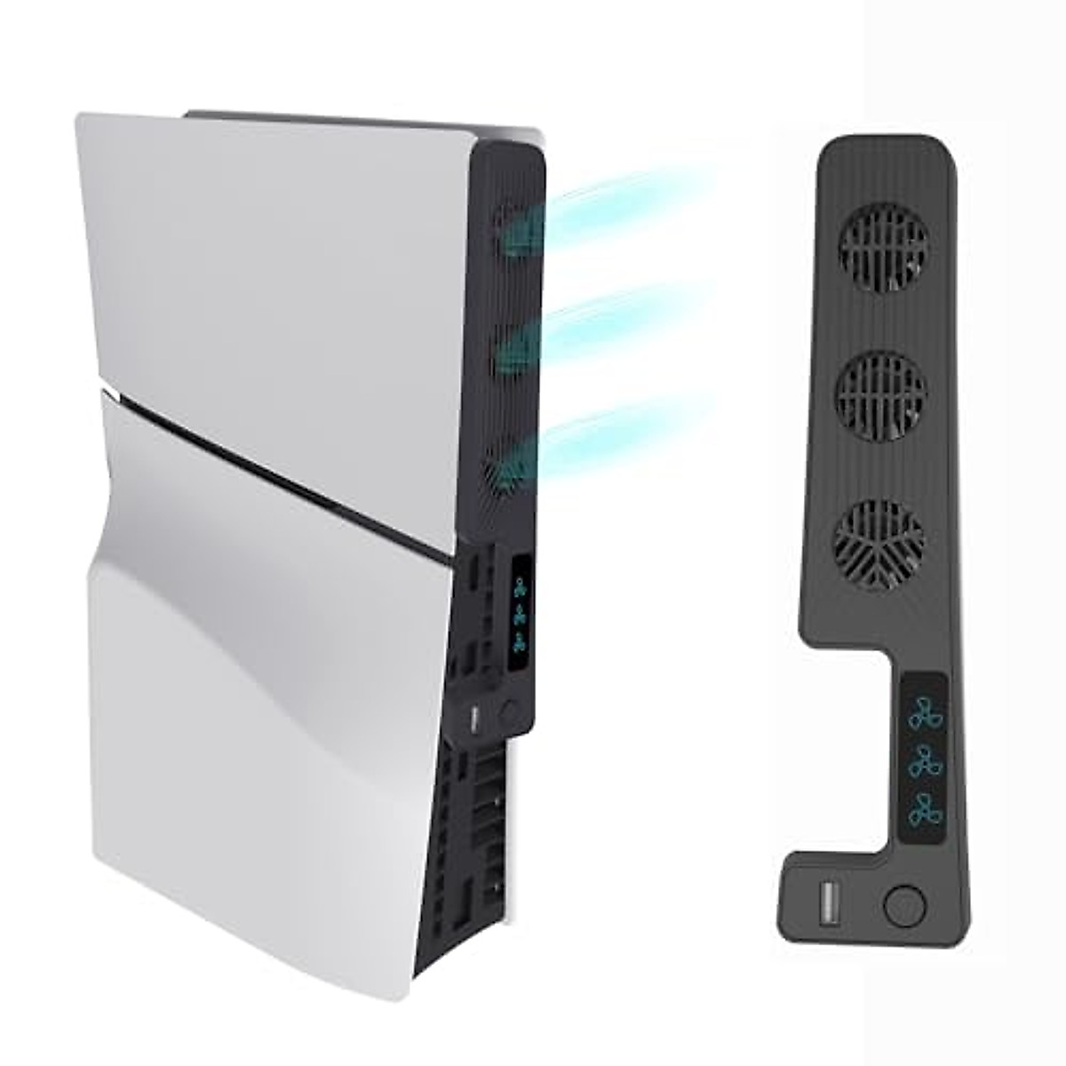 Hesupy Cooling Fan for PS5 Slim Gaming Console for Sony P5 Slim Thermal Cooler Fan, Built-in 3 Fans, with 3 Air Speed Settings, Fan Speed Up to 9500RPM (Black)