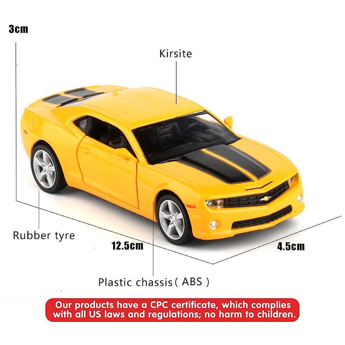TGRCM-CZ 1/36 Scale Chevrolet Camaro Casting Car Model, Camaro Bumblebee Zinc Alloy Toy Car for Kids, Pull Back Vehicles Toy Car for Toddlers Kids Boys Girls Gift (Yellow)