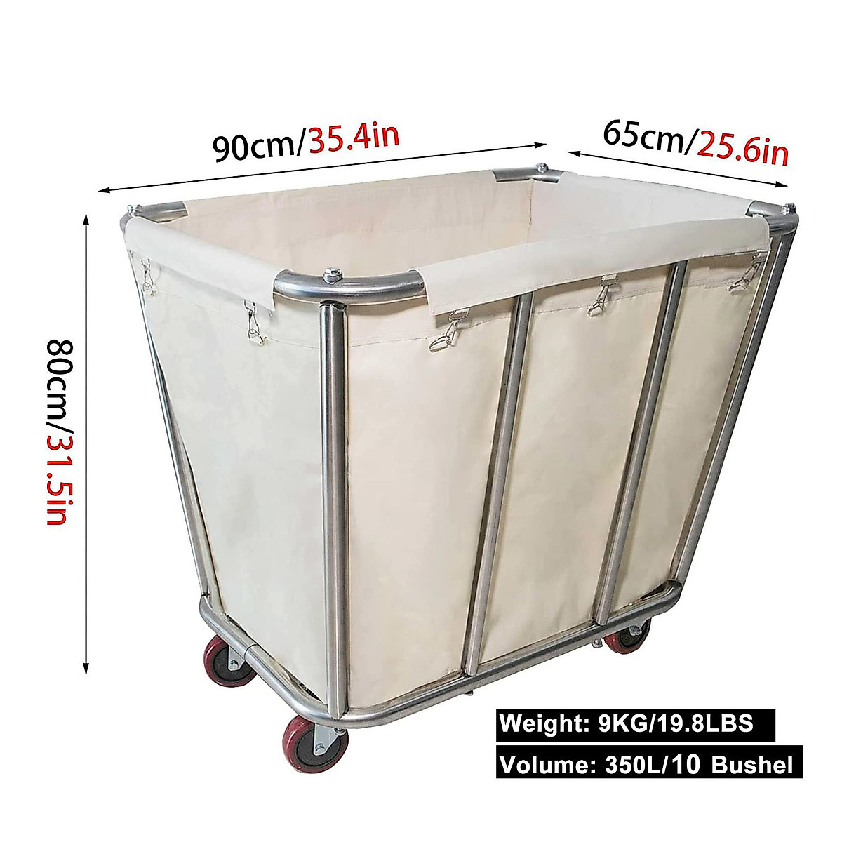 Laundry Cart,Industrial Commercial Large Rolling Laundry Cart Dirty Clothes Bin with Wheels,Heavy Duty Canvas Hamper,10 Bushel,Beige,260LBS Load Laundry Cart (Beige)