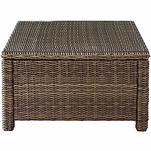 Crosley Furniture Bradenton 4-Piece Outdoor Sectional Sofa Wicker Conversation Patio Furniture Set for Deck, Brown with Sand Cushions