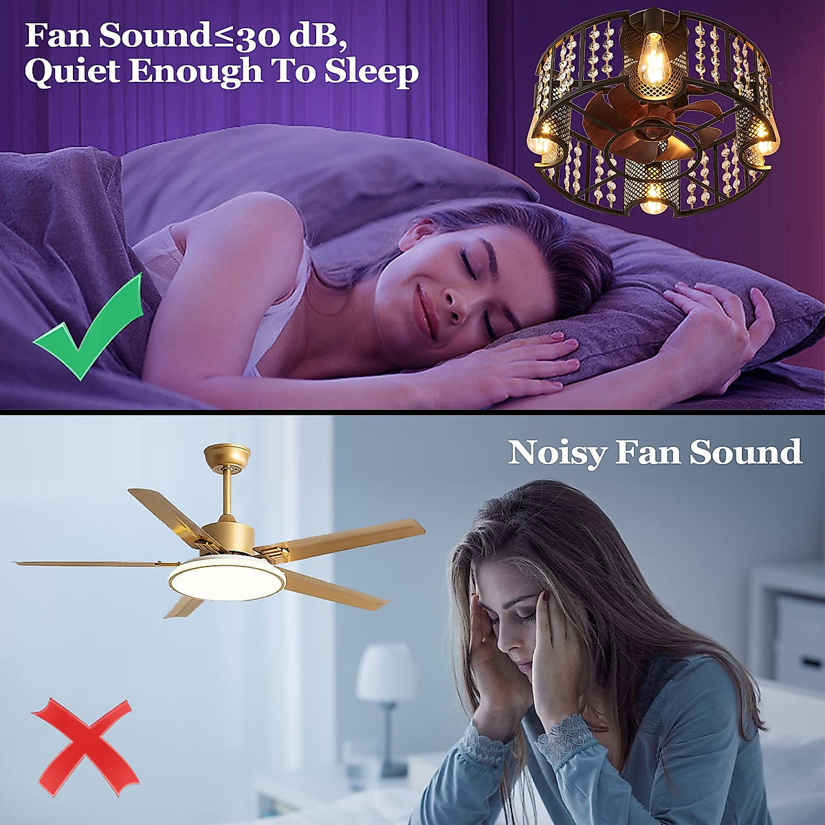 XuanDe Ceiling Fans with Lights and Remote, Vintage Caged Ceiling Fans Industrial Farmhouse Rustic Ceiling Fan Bladeless Enclosed Flush Mount for Hall, Living Room, Bedroom（Bulb x 6 Included）