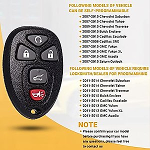 Car Key Fob Key Compatible with Chevrolet Chevy Traverse丨Suburban丨Tahoe丨GMC Acadia丨Yukon丨Buick Cadillac Keyless Entry Remote Clicker 5 Button with FCC OUC60270 OUC60221 15913415 (2 Packs)