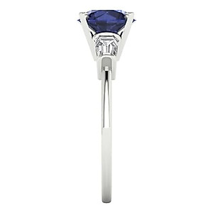 Clara Pucci 2.0 ct Round Cut 3 stone Solitaire Simulated Blue Sapphire Engagement Promise Anniversary Bridal Ring 18K White Gold 10.5