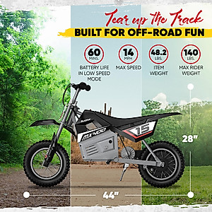 Razor MX400 Dirt Rocket – 14 MPH (22 KMH) Off-Road Electric Dirt Bike, High-Torque Motor, 30 Min Ride Time, Adjustable Handlebars, Ages 13+, Black