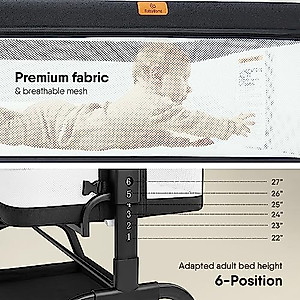BabyBond Baby Bassinet, 3 in 1 Bassinet Bedside Sleeper with Soft Mattress and Sheet, 6 Height Adjustable Cosleeper Bedside Crib, 4-Sided Mesh Bedside Bassinet for Baby