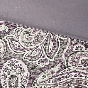 Madison Park Gabby Sateen Cotton Comforter Set, Breathable, Soft Cover, Trendy, All Season Down Alternative Cozy Bedding with Matching Shams, Queen (90 in x 90 in), Paisley Lavender/Grey 7 Piece
