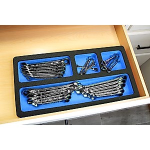 Polar Whale Tool Drawer Organizer Insert Blue and Black Durable Foam Strong Non-Slip Anti-Rattle Bin Holder Tray 20 x 10 Inches 4 Pockets Fits Craftsman Husky Kobalt Milwaukee and Many Others