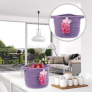 Woven Cotton Rope Nesting Bowls Small Basket Cute Closet Bins Mini Table Basket Organizer Decorative Woven Basket Storage Baskets Purple Round Woven Basket