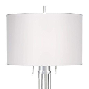 Possini Euro Design Cadence Modern Glam Style Floor Lamp Art Deco 62" Tall Brushed Nickel Crystal Glass Standing Column Linen Fabric Drum Shade for Living Room Reading House Bedroom