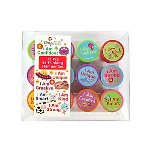 TINYMILLS 12 Pcs Positive Affirmation Stamp Kit for Kids - Positive Mindfulness Self Inking Stamps Gift Party Favors