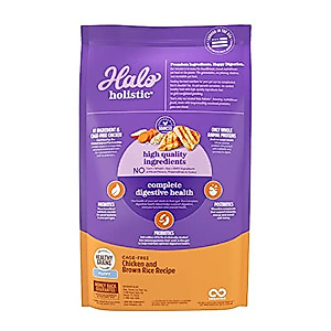 Halo Purely for Pets Holistic Dog Food, Complete Digestive Health Cage-Free Chicken and Brown Rice Recipe, Dry Dog Food Bag, Puppy Formula, 3.5-lb Bag