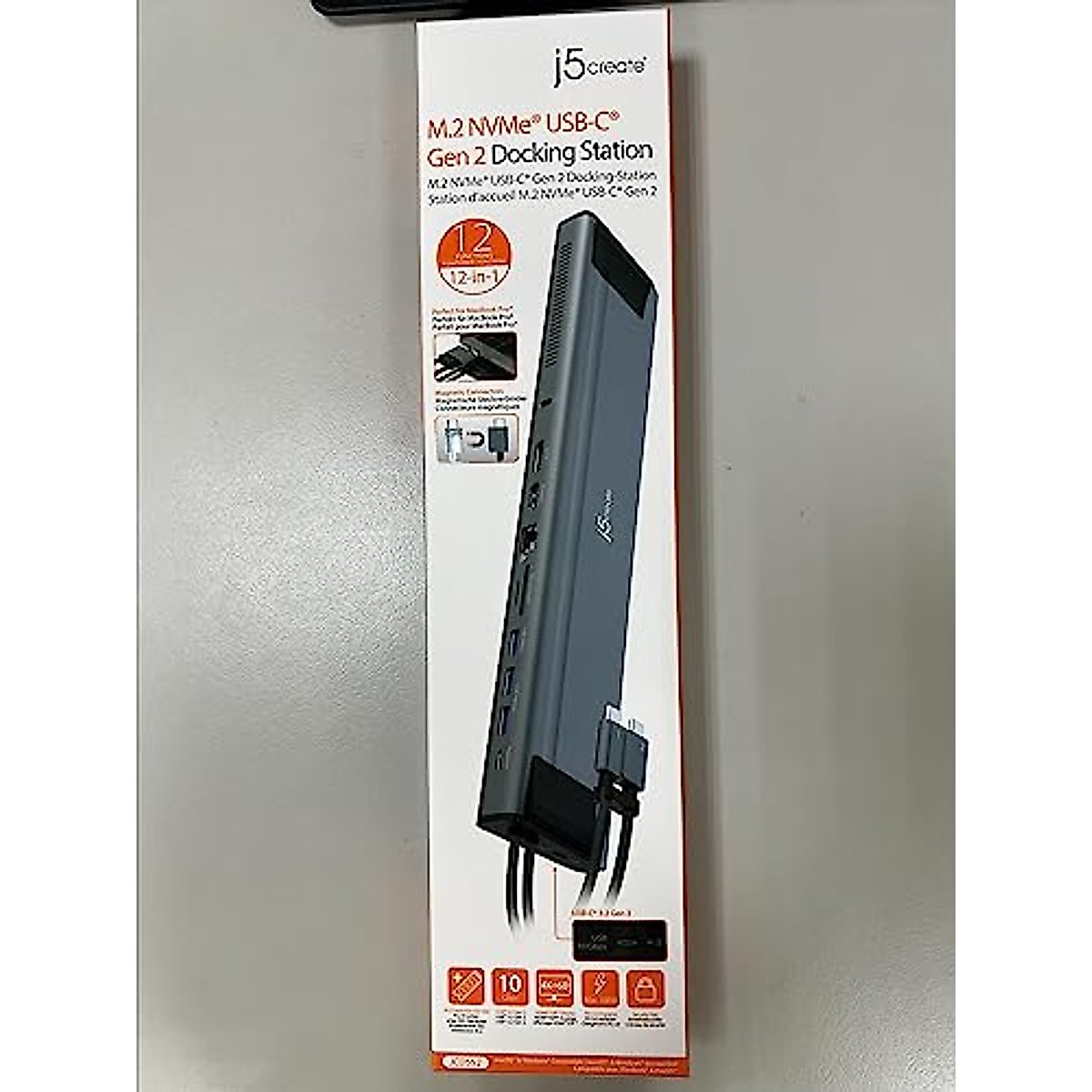 j5create USB C Dual 4K 60Hz Display Docking Station (12-in-1), Built-in M.2 SSD Slot, HDMI, DisplayPort, 10Gbps USB-A, Card Reader, PD 100W, Ethernet, for 2021 MacBook Pro (JCD552)