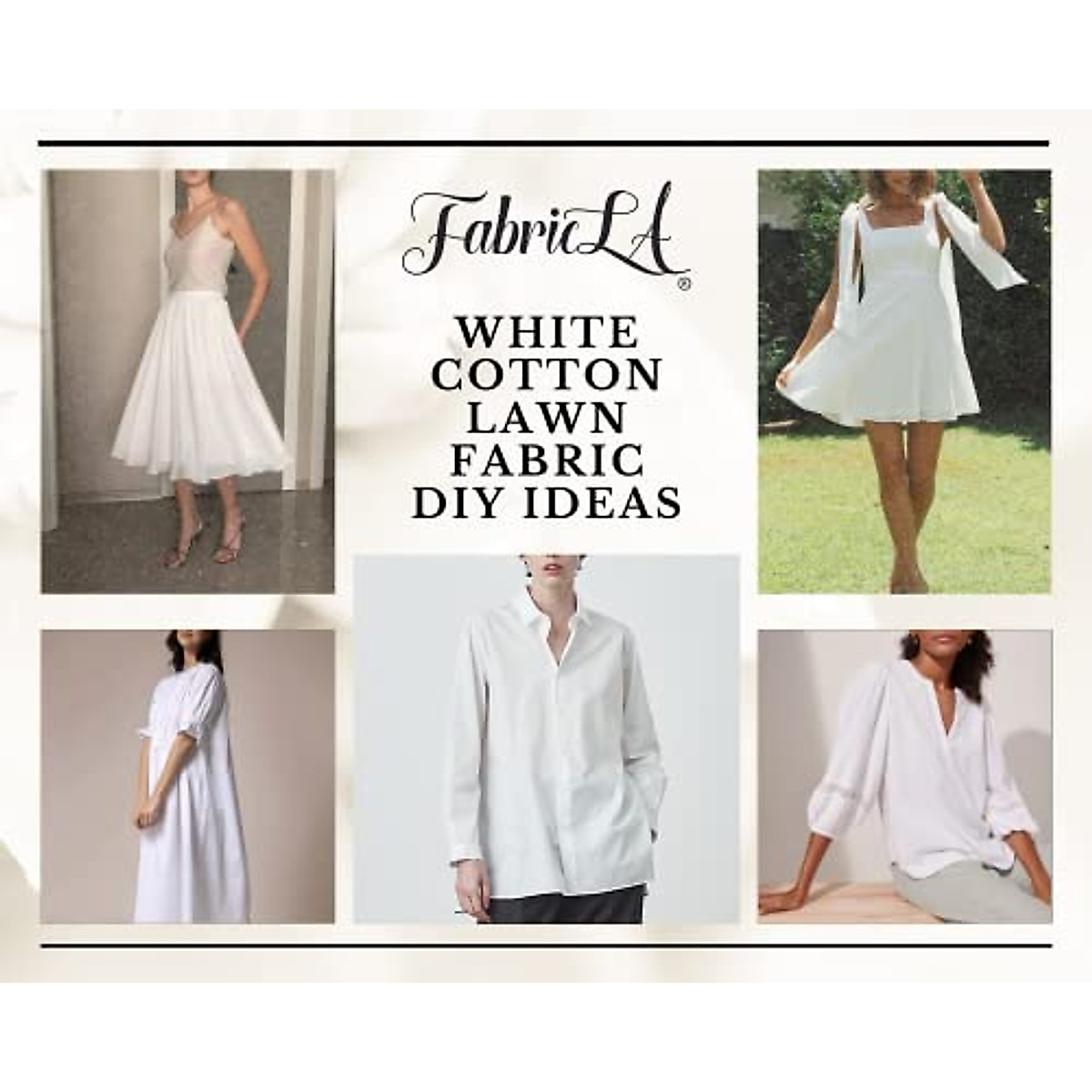 White Cotton Fabric by The Yard | 60” inches Wide Lining Fabric | 5 Yard Cotton Fabric | 75 GSM Thin Lightweight 100% Cotton Fabric | Cotton Lawn Fabric by The Yard | Fabric by The Yard Cotton