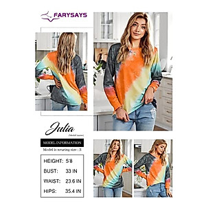 FARYSAYS Women's Ladies Loungwear Lightweight Tie Dye Crewneck Long Sleeve Loose Pullover Sweatshirt Tops Orange XX-Large