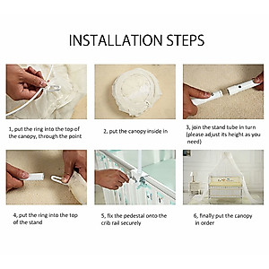 Baby Bed Canopy with Adjustable Clip-on Stand Baby Crib Cot Net Tent Hanging Dome Curtain Netting See Through Mesh Bed Cover Net Stand Rod