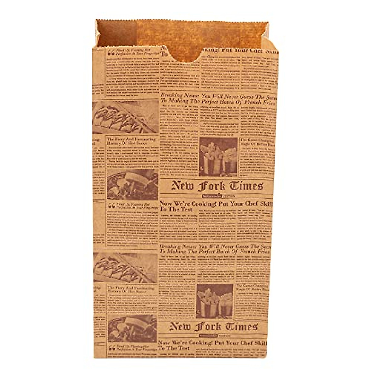 Restaurantware Bag Tek 4 Lb Disposable Lunch Bags 100 Sturdy Take Out Bags - Flat Bottom Microwavable Kraft Newsprint Design Paper Bags Freezable Great For Restaurants Cafes And Bakeries