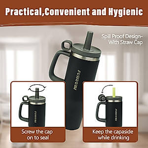 FUHUURI 40oz Stainless Steel Tumbler with Handle,Straw Lid,Double Wall Insulated, Keep Drinks Cold or Hot,Cupholder Friendly (Black grey)