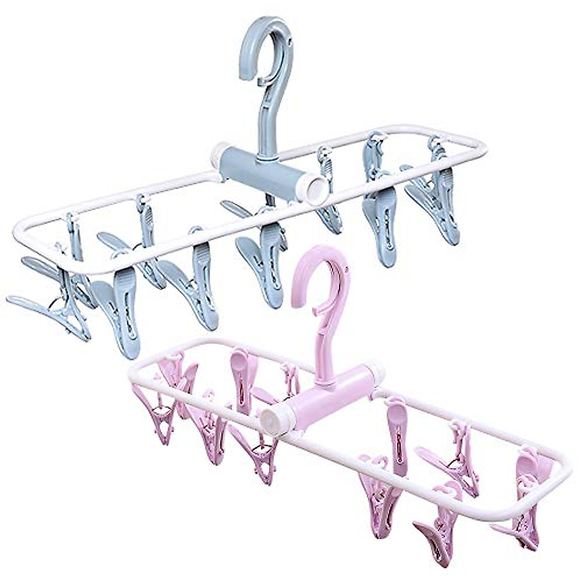 Groupcow 2 Pack Clip and Drip Hanger Portable Travel Hanger Drying Rack 12 Clips