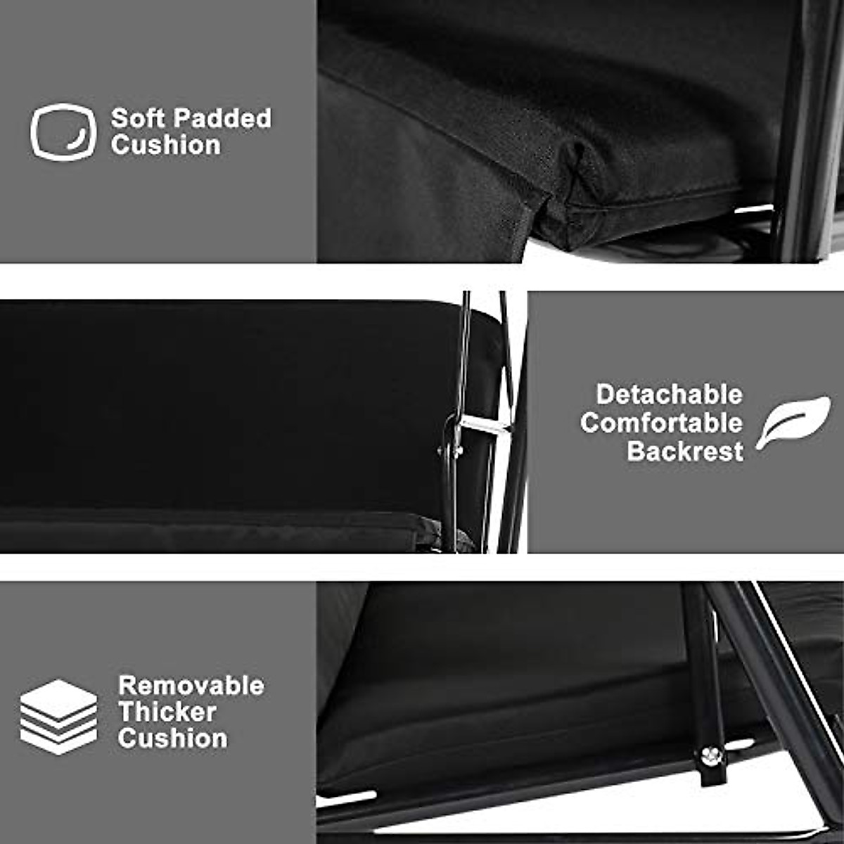 AECOJOY 3-Seat Outdoor Adjustable Canopy Swing Chair with Removable Cushion, Patio Swing Glider w/Weather Resistant Steel Frame, Hanging Lounge Chair for Garden, Porch, Poolside, Backyard