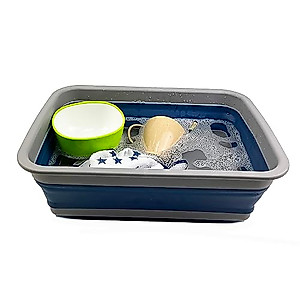 SAMMART 8L (2.1 Gallon) Collapsible Tub - Foldable Dish Tub - Portable Washing Basin - Space Saving Plastic Washtub (Grey/Mist Blue(Dish tub))