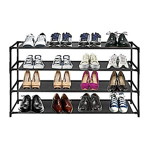 Karl home 4-Tier Shoe Rack, Stackable Shoe Shelf Storage Organizer, Non-Woven Fabric Free Standing Shoe Closet for Entryway Bedroom Doorway Hallway Black