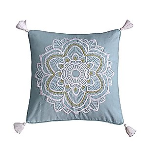 Levtex Home - Angelica - Decorative Pillow (18 X 18in.) - Embroidered Medallion - Grey, Cream and Gold