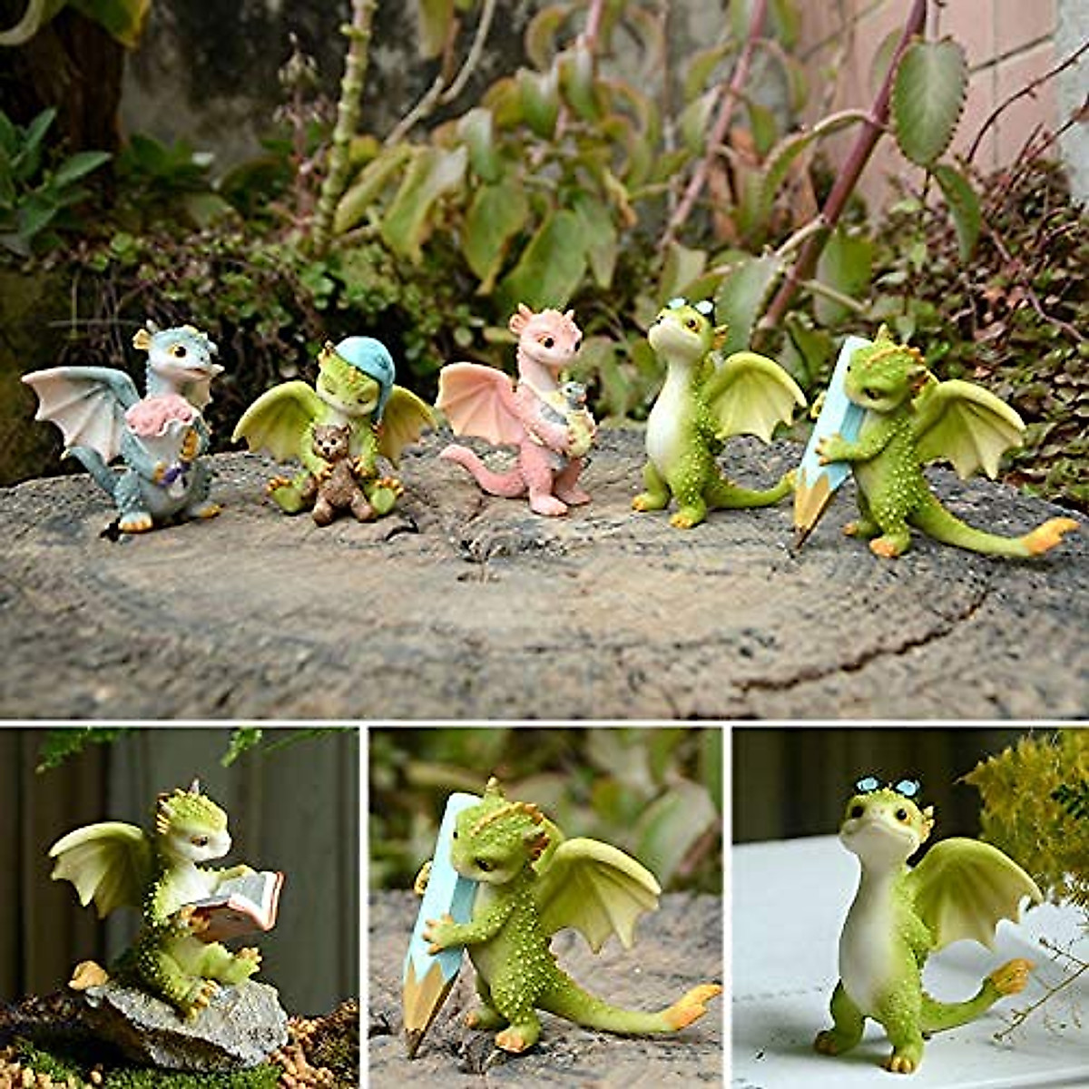ZHF Rex Green Dragon-Mini Collection Fantasy Statue Cute Dragon Statue Landscape Small Sculpture Garden Crafts Desk Decoration Desk Decoration Home Collectibles (F)