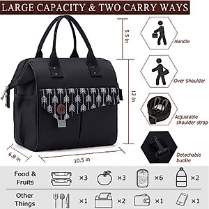 Lunch Bag with Leak Proof Material, Insulated Lunch Box for women/men, Lunch Tote Bag for Work/Picnic/Hiking/Beach/Fishing (black+fishbone pattern)