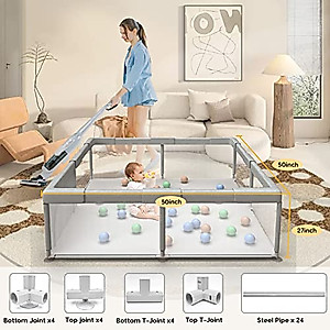 Baby Playpen Baby Playard, Playpen for Babies and Toddlers with Gate, 50x50 Baby Fence, Sturdy Safety Playpen, Indoor & Outdoor Kids Activity Center (with Anti-Slip Base)