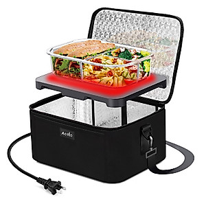 Aotto Portable Oven Personal Food Warmer - 110V Portable Mini Microwave Electric Heated Lunch Box for Work, Cooking and Reheating Meals in Office, Potlucks, Travel Hotel, Home Kitchen (Black)
