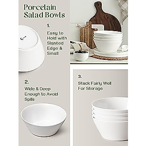DOWAN 32 OZ Large Soup Bowls Set of 4 - White Ceramic Bowls for Ramen, Cereal, Pasta, Salad, Fruit - Dishwasher & Microwave Safe
