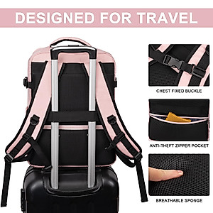 BAFAMYE Travel 17" Laptop backpack personal item size,TSA Friendly Carry-on Backpack Airline Approved Women Men,Waterproof Durable Business Backpack with USB Charging Port,Weekend backpack-Pink