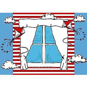 Cartoon Blue Window Backdrops for Photography Kids Birthday Party Background 5x3ft Blue Red Kite Striped Kids Party Backdrop Boys Girls 1st Birthday Decorations Cake Table Banner Photo Booth Props