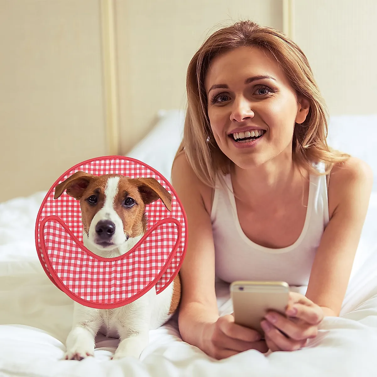 ROYALAY Adjustable Dog Cones for M S Dogs, Soft Cone Collar Recovery Collars to Prevent Pets from Touching Wounds, Unique Chest Fixation, Unbound Neck, Not Block Vision Comfortable for Dogs,S,Red