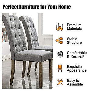 Vintage Leisure Chairs，Aristocratic Style Dining Chair Noble and Elegant Solid Wood Tufted Dining Chair Dining Room Set (Set of 2) (Gray)