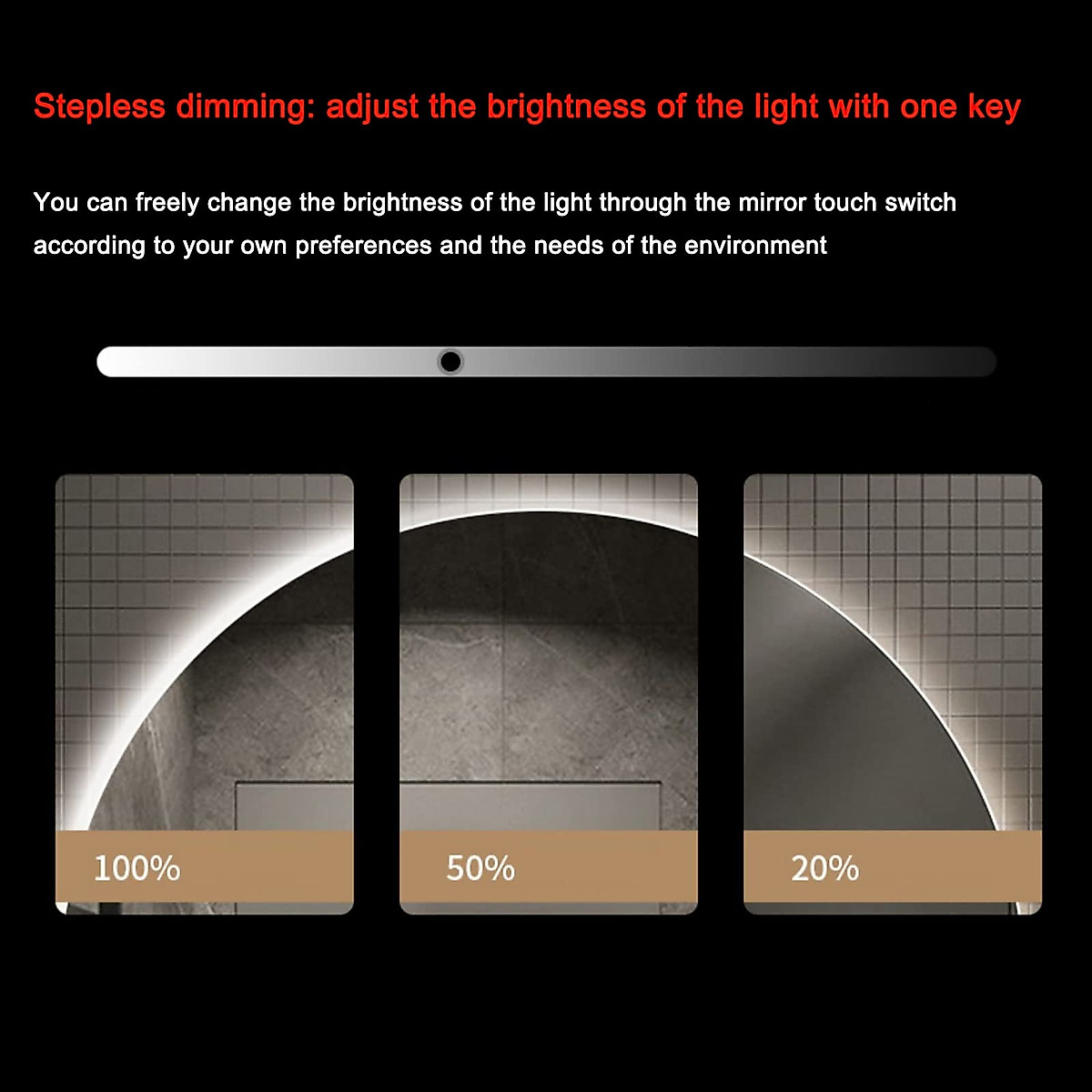 Black Oval Bathroom Mirror With LED Light, Wall Mirror With Aluminium Frame, Decorative Mirror, LED Illuminated Makeup Mirror, Infinitely Dimmable, 3-colour Light ( Color : Black , Size : 50x80CM )