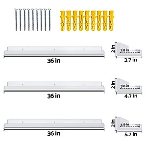 Annecy Floating Shelves Wall Mounted Set of 3, 36 Inch White Rustic Wood Shelves for Wall, Wall Storage Shelves with Guardrail Design for Bedroom, Bathroom, Kitchen, Office, 3 Different Sizes