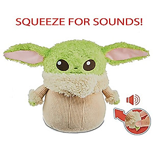 Star Wars Grogu Plush 12-Inch Toy Figure, Soft 'N Fuzzy Character Doll with Sounds, Press Hands to Activate