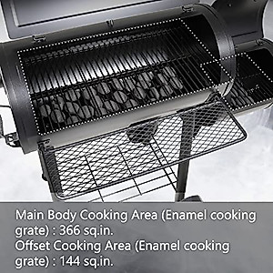 MFSTUDIO Heavy Duty Outdoor Smoker, Portable BBQ Charcoal Grill with Offset Smoker, 512 Sq.In. Cooking Area for Camping and Picnic, Black