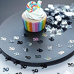 30th Birthday Party Confetti Decorations - Black Silver Number 30 Metallic Foil Confetti for 30th Birthday Party Decor Wedding Graduation Anniversary Event Celebration Table Confetti Decoration, 60g