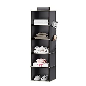 YOUDENOVA Hanging Closet Organizer, 5-Shelf Closet Hanging Storage Shelves, Grey