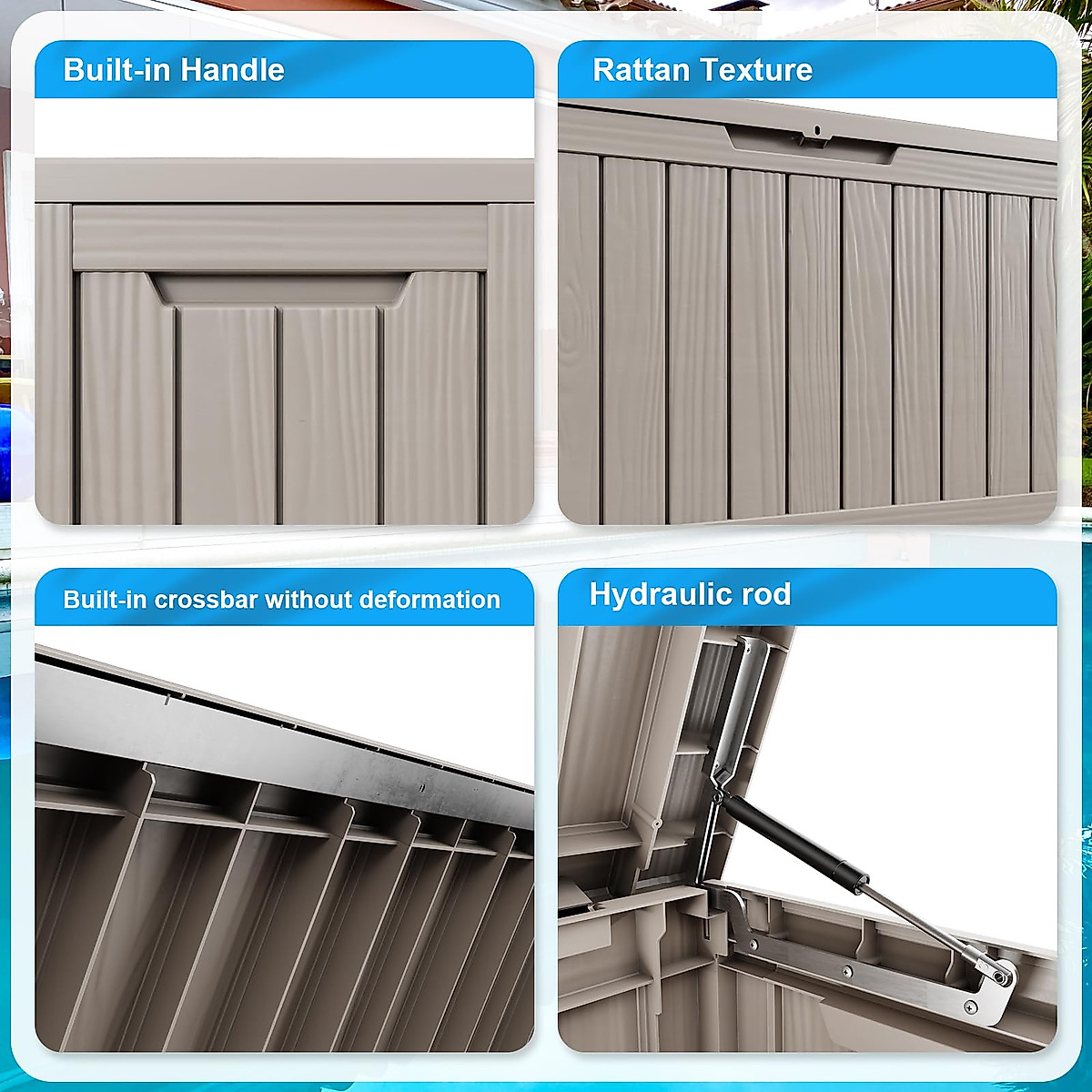 MAIUSCOLI 80 Gallon Waterproof Outdoor Storage Box,Resin Deck Box,Lockable Outside Storage Box Container for Patio Furniure,Garden,Pool Tools (80 Gallon,Light Brown)