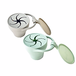 otterlove Collapsable Silicone Snack Container with Attachable Lid | 100% Pure LFGB Platinum Silicone with No Fillers | Snack Cup (Single - Sand)