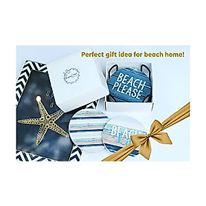 PANCHH Beach Coastal & Ocean Sea Tropical Theme Coasters for Drinks, Kitchen Decor and Gifts for Beach House and Home Beach Bars - Coasters for Wooden Table - Set of 6 with Holder, Absorbent