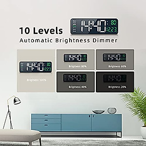 SHLNL Digital Wall Clock,16.2 Inch Large Digital Wall Clock, Large Display with Remote Control,Automatic Brightness Digital Alarm Clock with Indoor Temperature,Date,Week(Green)…