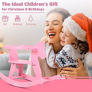 Belleur Wooden Rocking Horse for Toddler 1-3 Year Old, Baby Wood Ride-on Toys with Removable Fence for Indoor & Outdoor Activities, Boys & Girls Rocking Animal for Birthday Pink